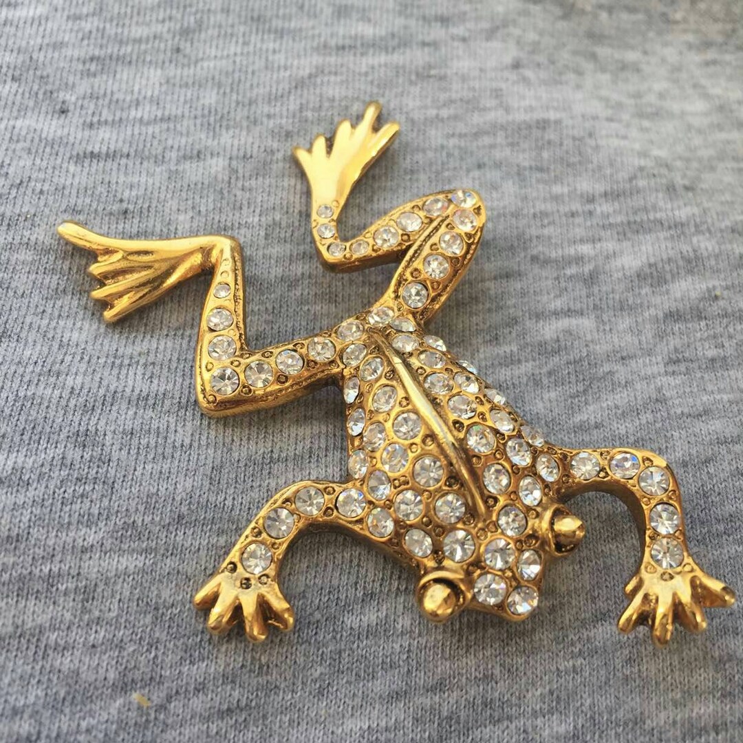 Cute!! Frog Pin Brooch Sparkling Pave Rhinestone Gold Tone Crystal ...