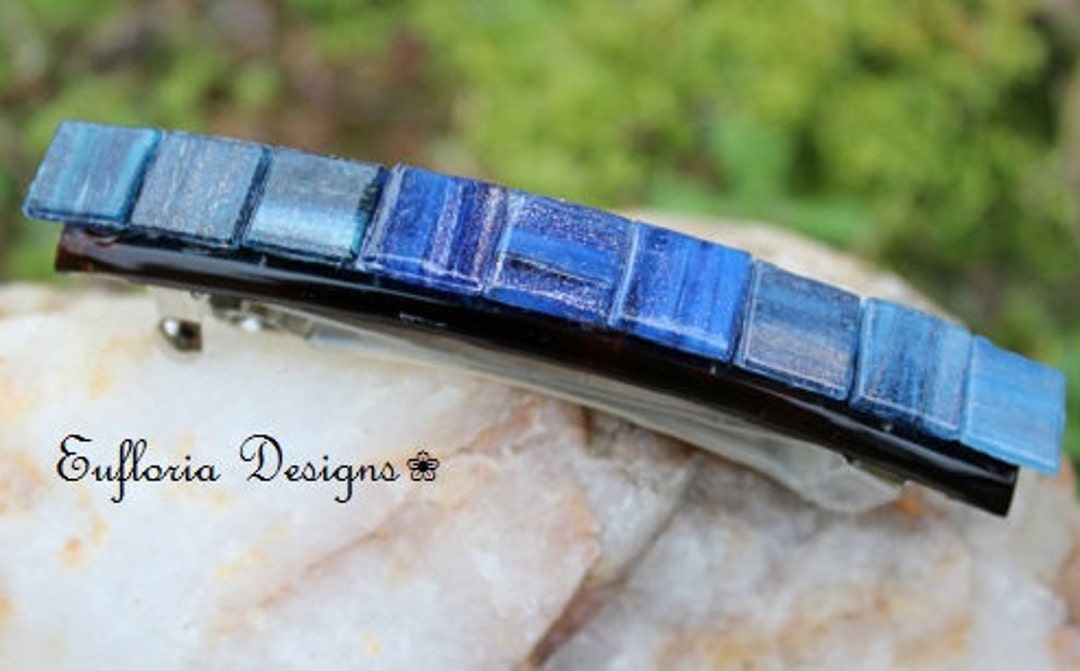 Large French Barrette, Blue Hair Accessory, Indigo Hair Barrette, Lever ...