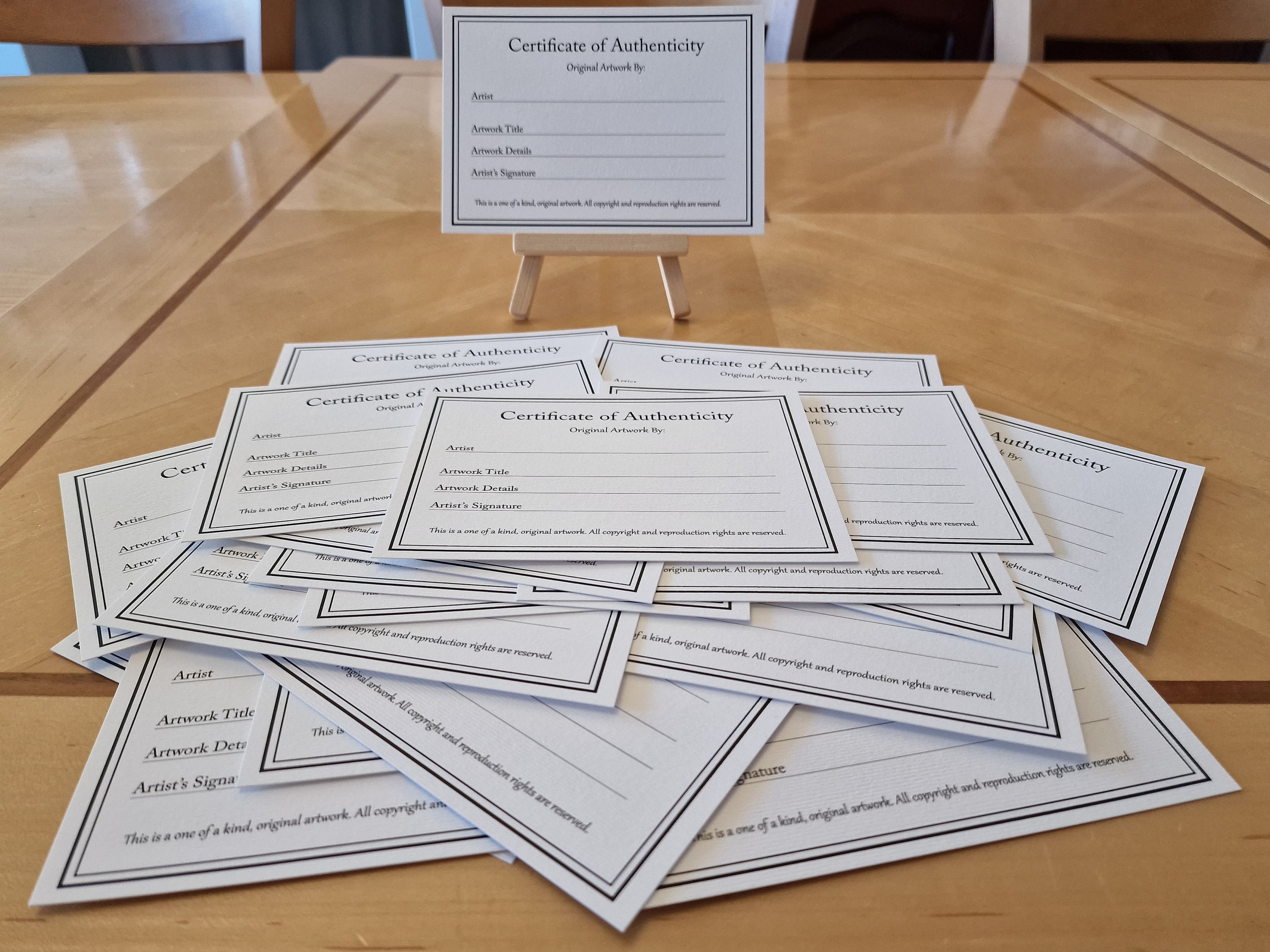 Certificate of Authenticity Cards - Original Fine Artwork - Set of 20 ...