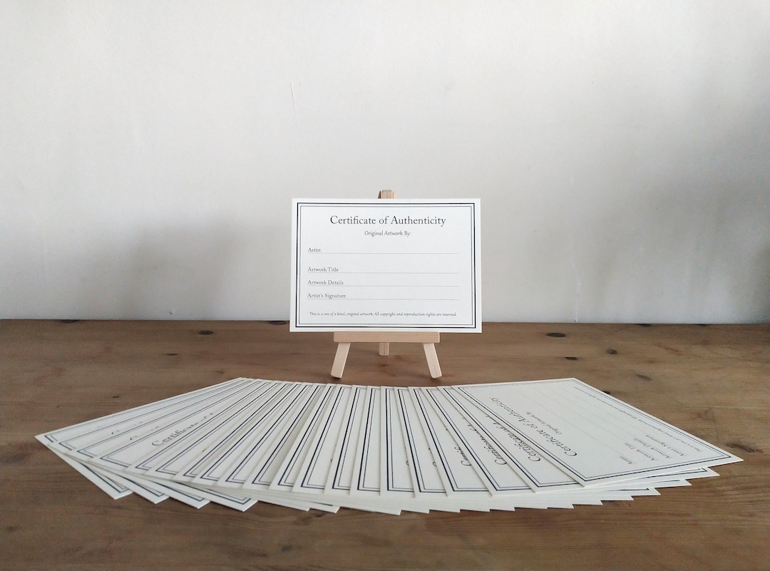Certificate of Authenticity Cards - Original Fine Artwork - Set of 20 ...