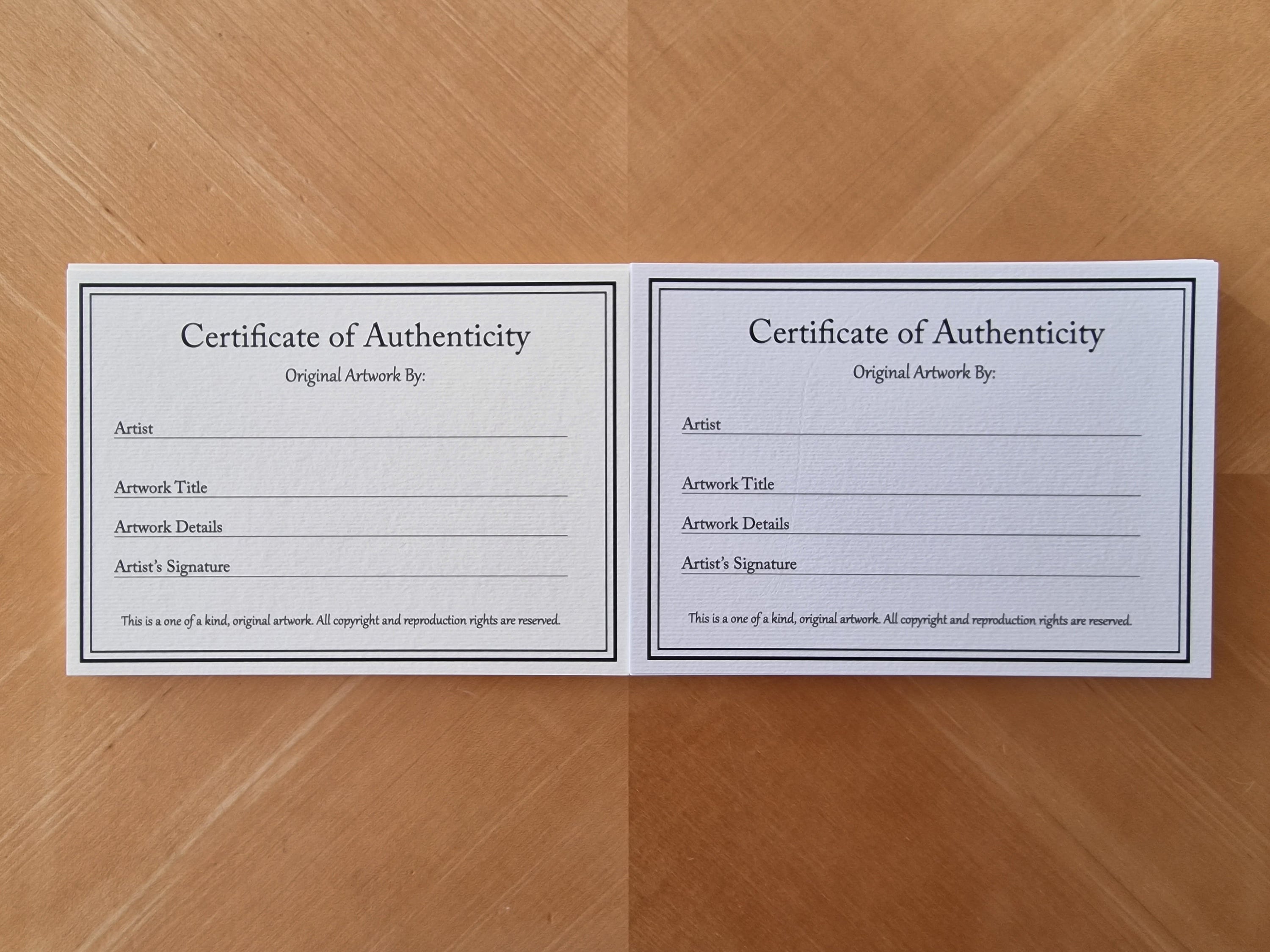 Certificate of Authenticity Cards - Original Fine Artwork - Set of 20 ...