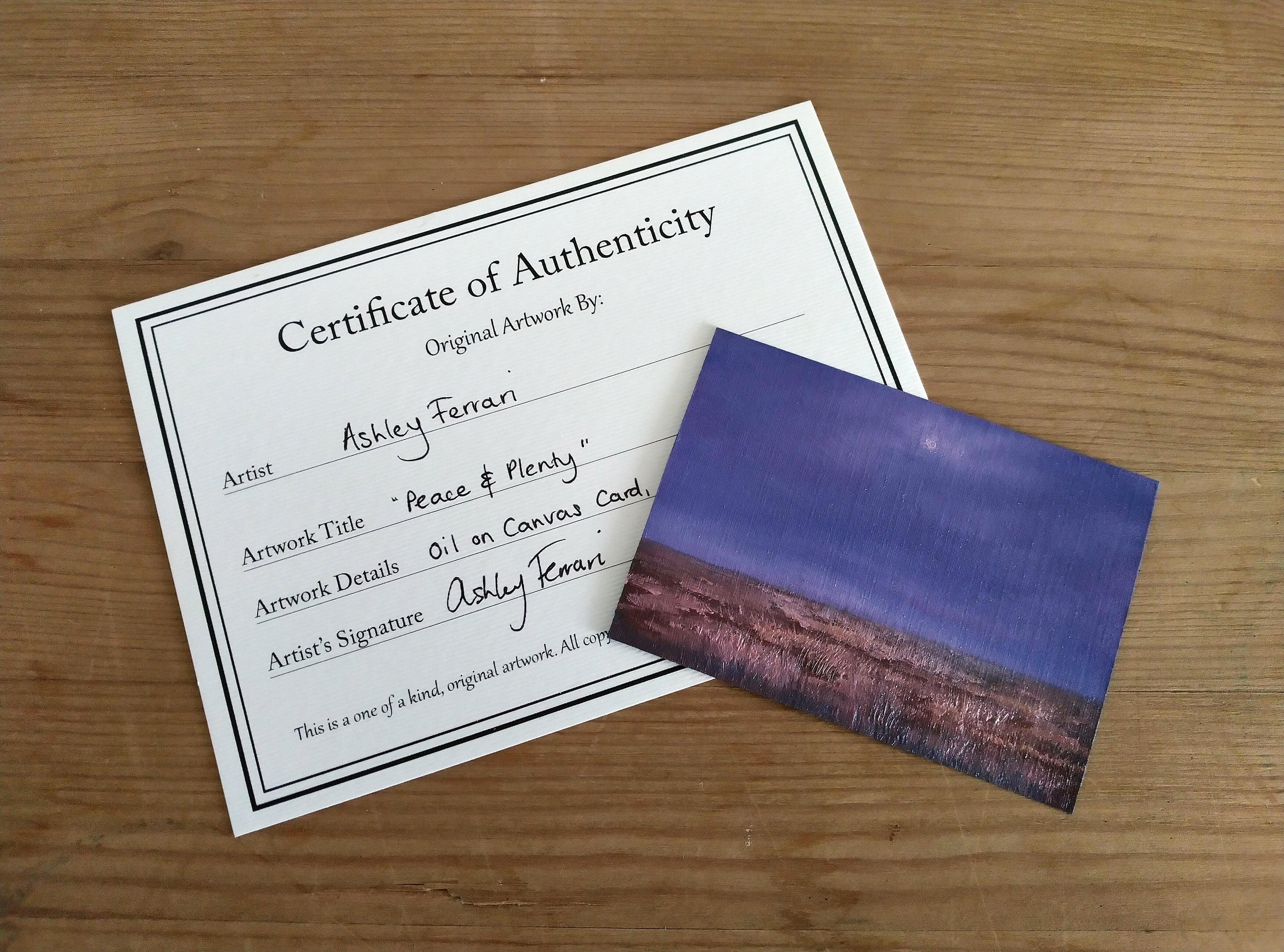 Certificate of Authenticity Cards - Original Fine Artwork - Set of 20 ...