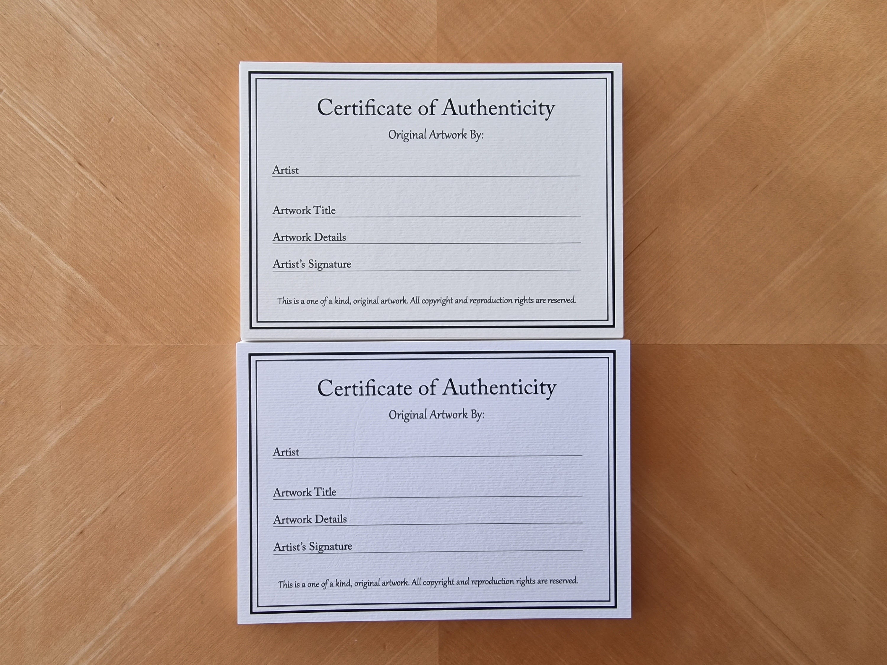 Certificate of Authenticity Cards - Original Fine Artwork - Set of 20 ...