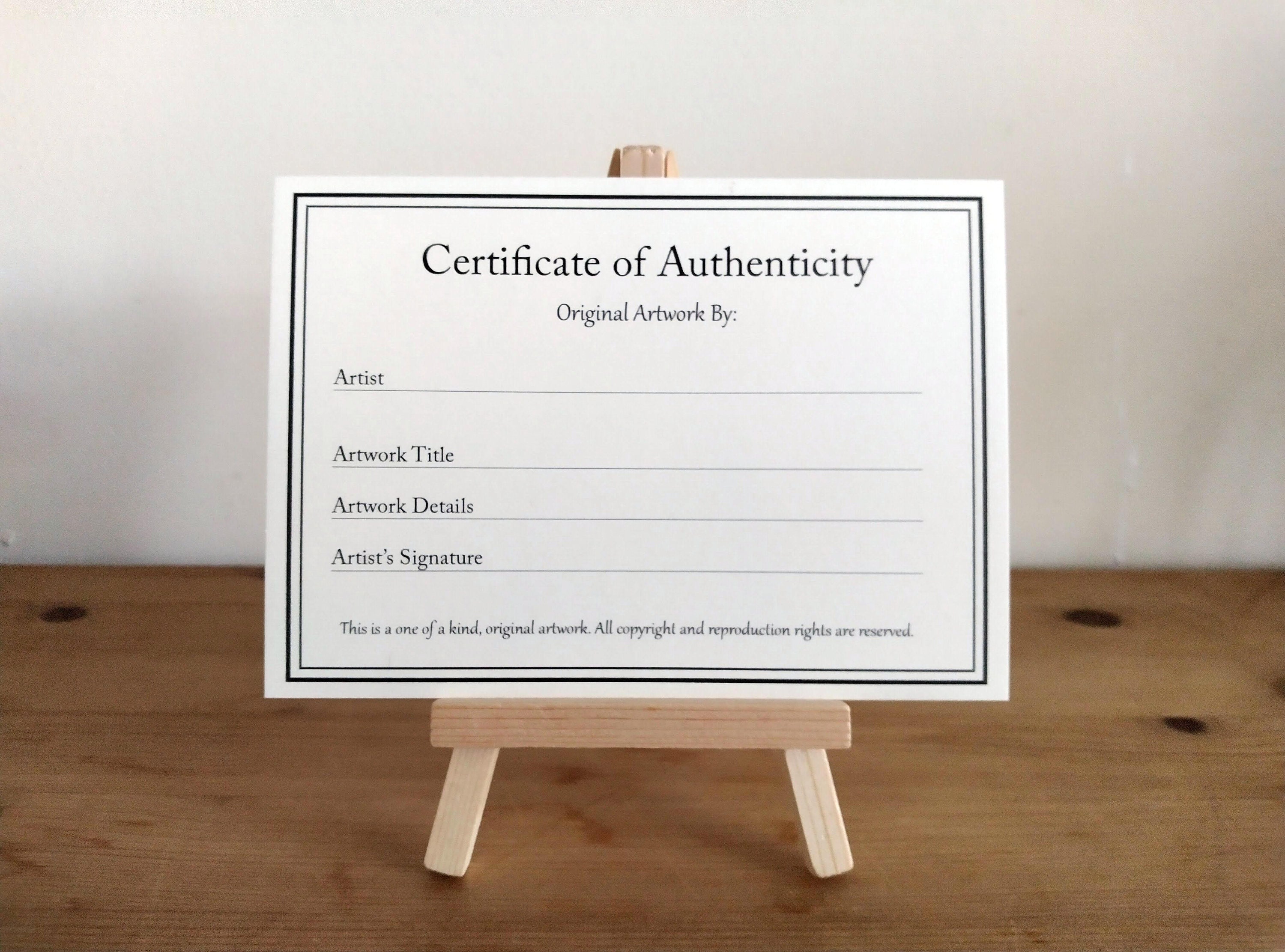 Certificate of Authenticity Cards - Original Fine Artwork - Set of 20 ...