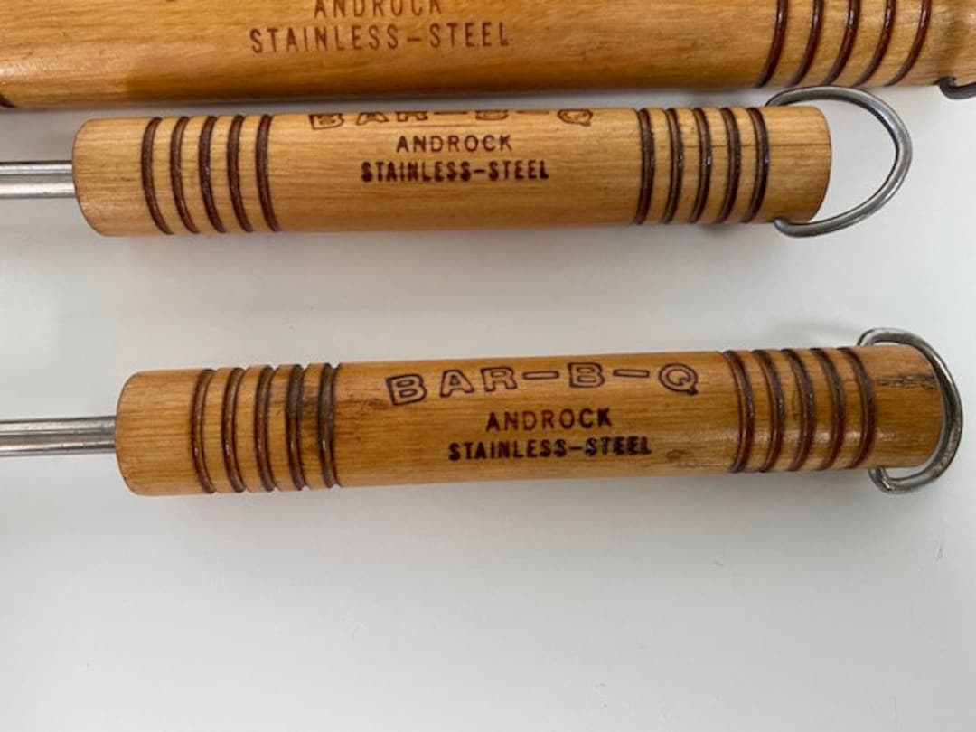 Androck Stainless Steel & Wood BAR-B-Q Grill Tools Utensils, Spatula ...