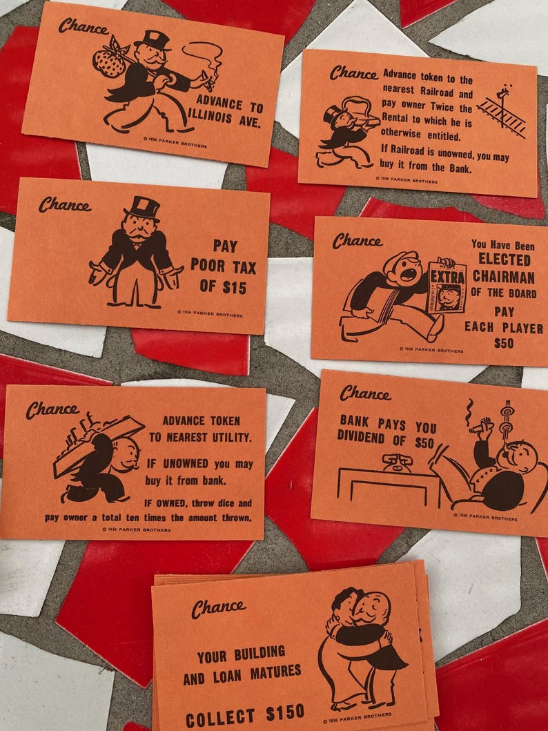Community Chest and Chance Cards From Monopoly Game Board - Etsy