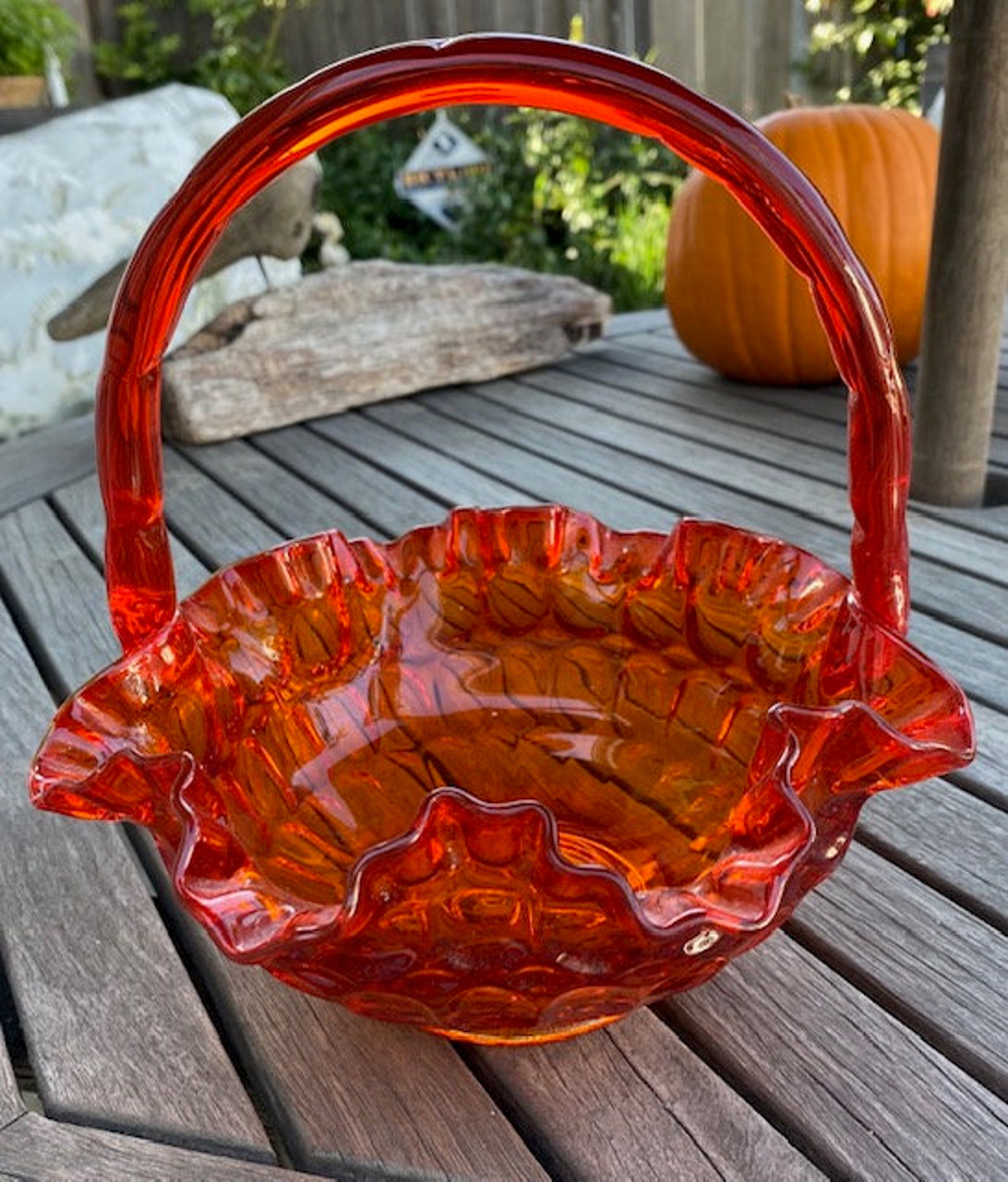 Bridal Basket Orange Glass Vintage - Etsy