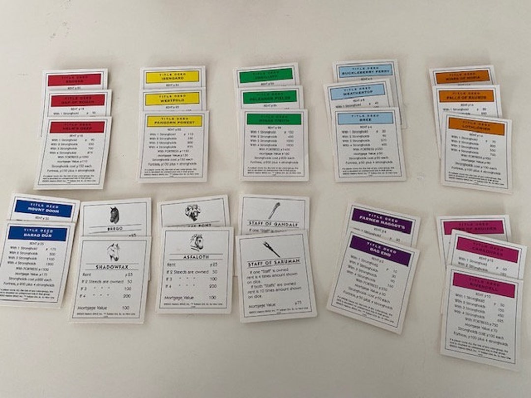 Lord of the Rings, Monopoly Trilogy Edition Property Deeds - Etsy