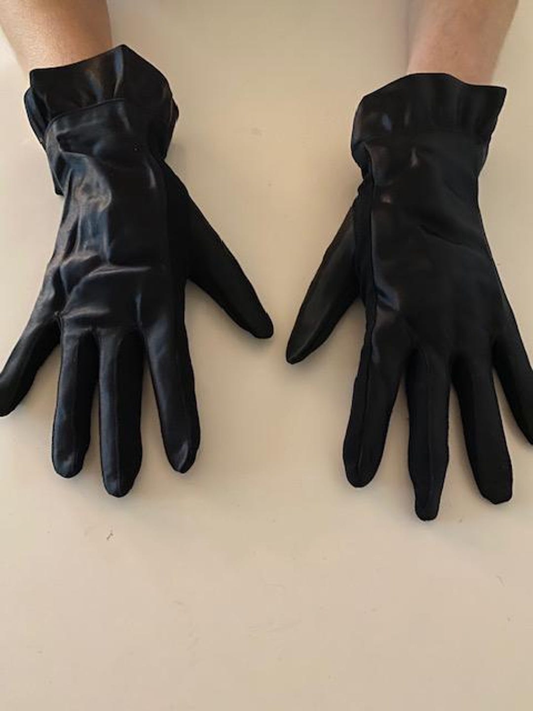 Black Satin Gloves With Ruffle Border - Etsy