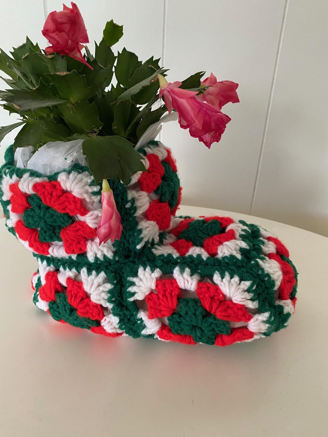 1970's Christmas Granny Square Crocheted Santa Boot - Etsy