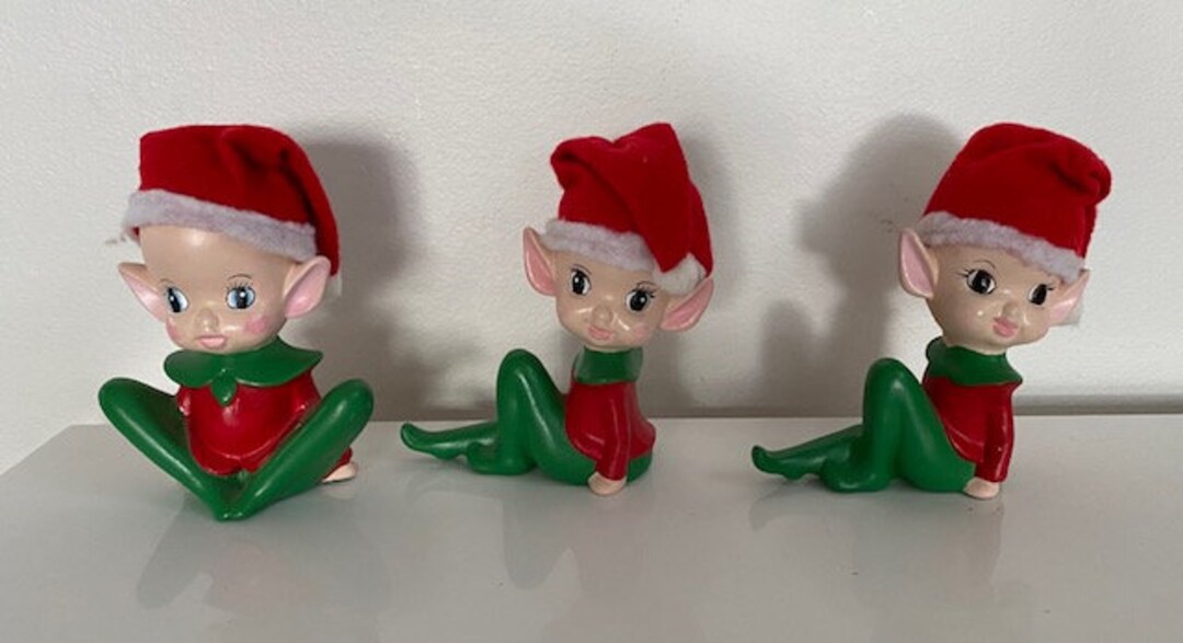 Three Adorable Christmas Elves, Ceramic - Etsy