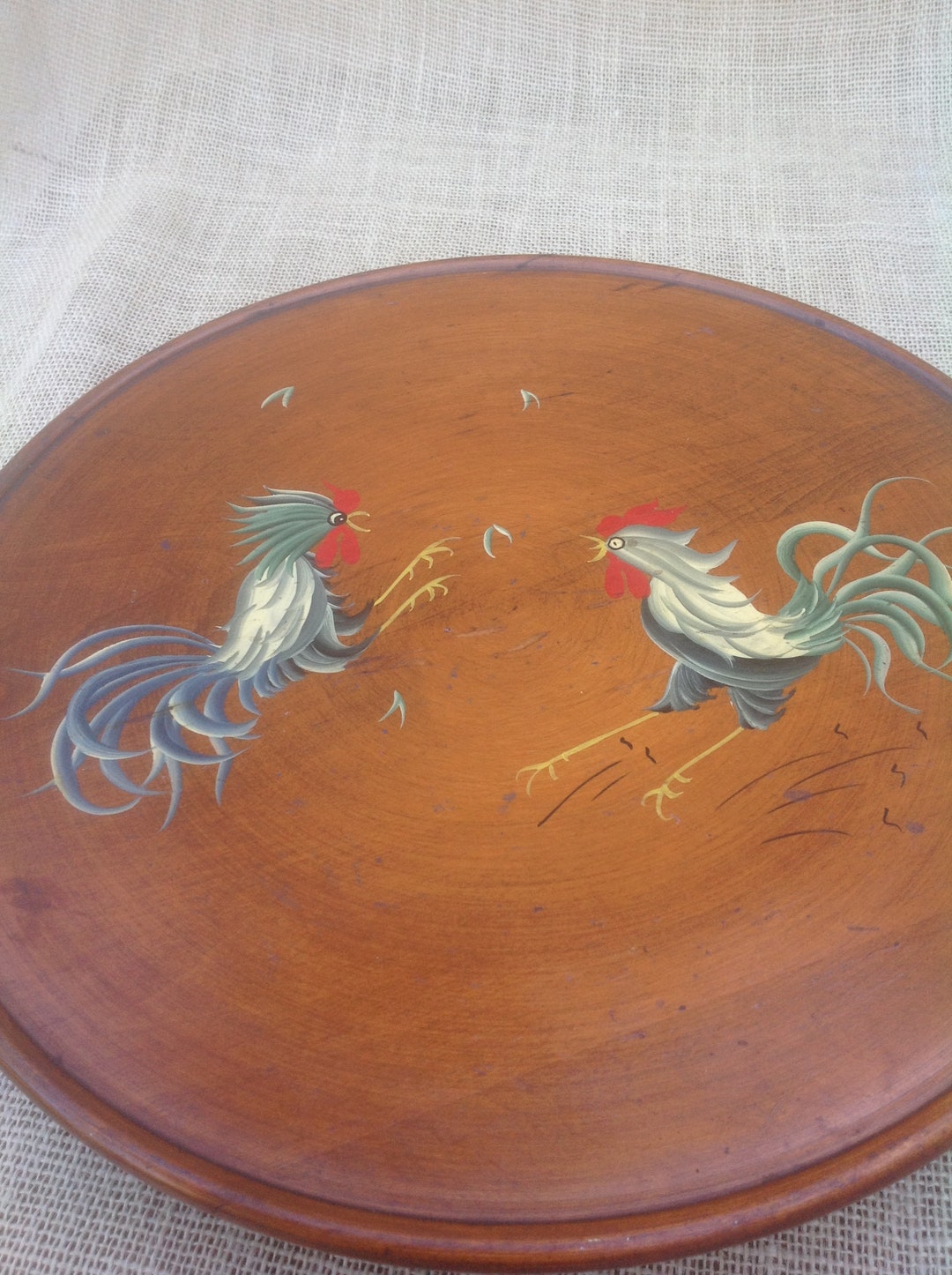 Primitive American Tole-painted Roosters Lazy Susan - Etsy