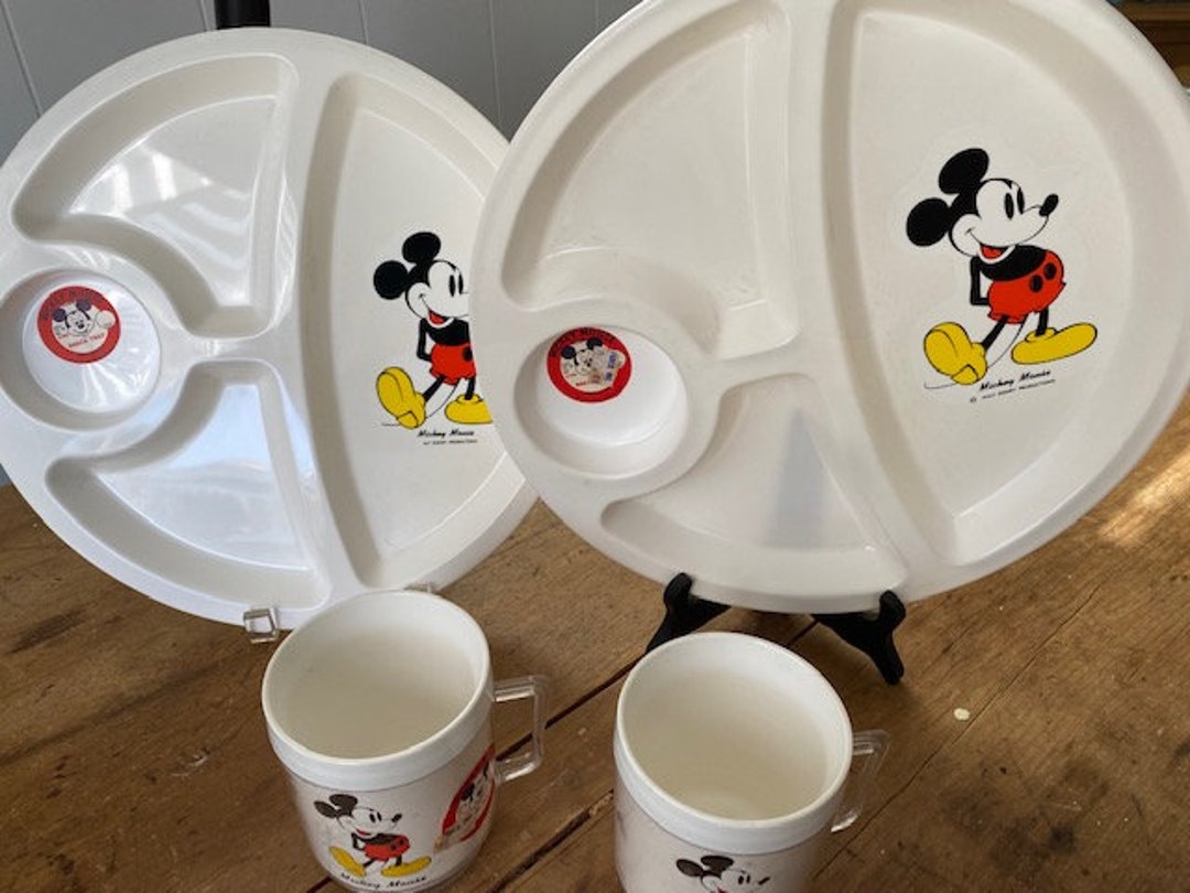 Two Vintage Mickey Mouse Snack Trays With Drinking Cups, Walt Disney ...