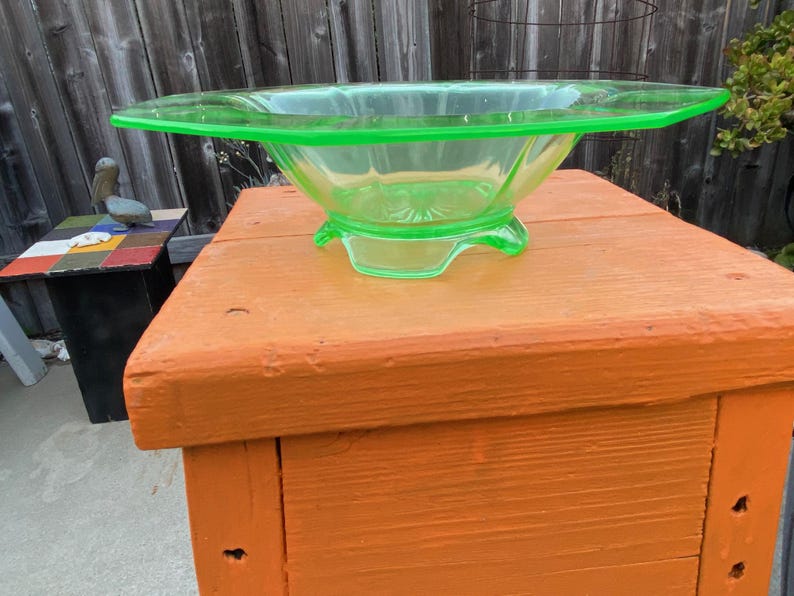 Uranium Glass Octagon Pedestal Bowl - Etsy