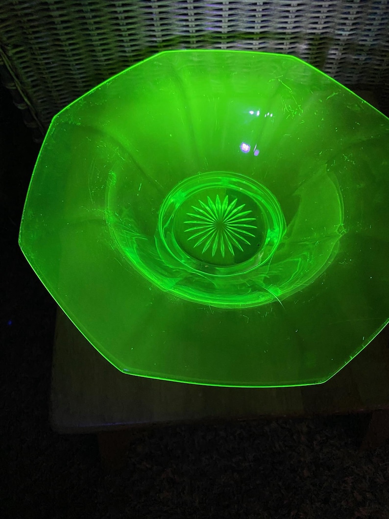 Uranium Glass Octagon Pedestal Bowl - Etsy