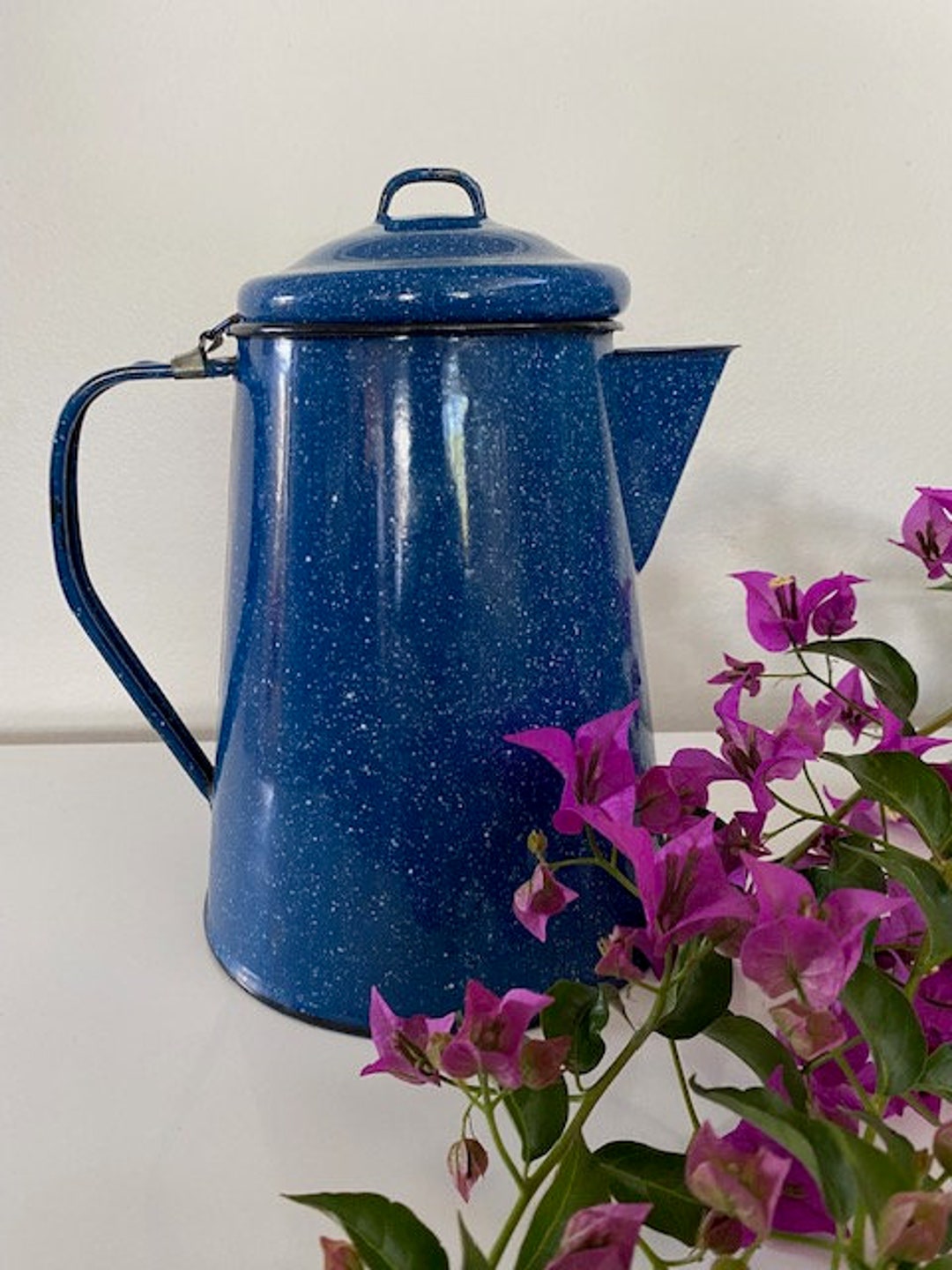 Blue Enamel Coffee Pot With Hinged Lid - Etsy