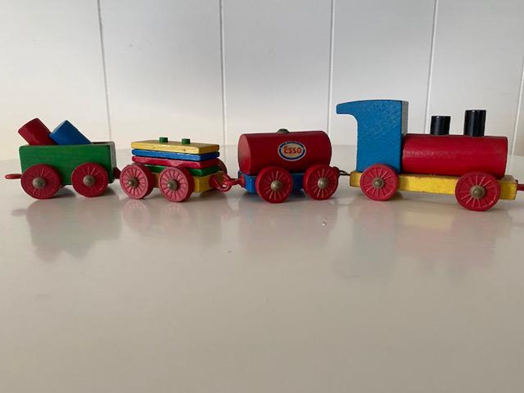 Vintage 4 Piece Hero's Western Germany Wooden Toy Train - Esso Toy ...