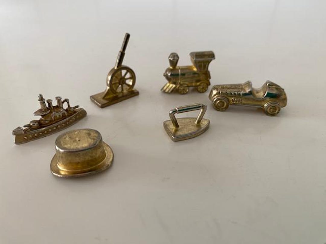 Deluxe Anniversary Monopoly Game Tokens, 6 Gold Colored Vintage Tokens ...