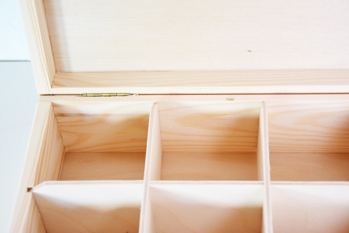 Wooden Tea Box Unfinished 12 Compartments Display Box | Etsy