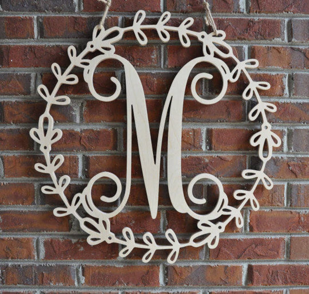 Wreath Monogram Door Sign - Monogram Door Hanger - Monogram Wall ...