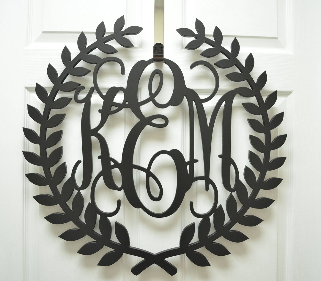 Monogram Door Hanger - Door Sign - Door Wreath - Leaf Monogram Sign ...