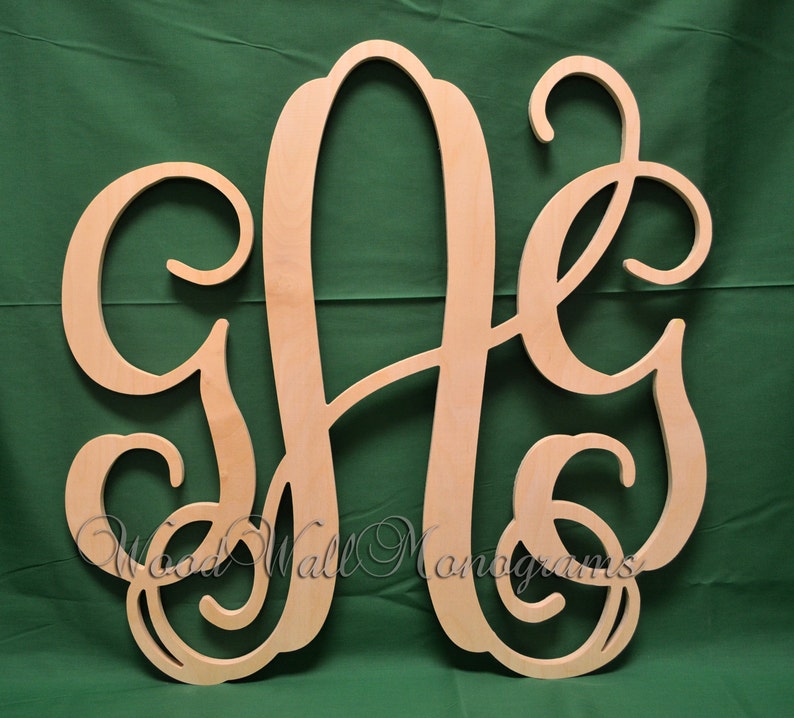 Large Wooden Monogram, Unpainted Vine Script Monogram, Wedding Guest ...