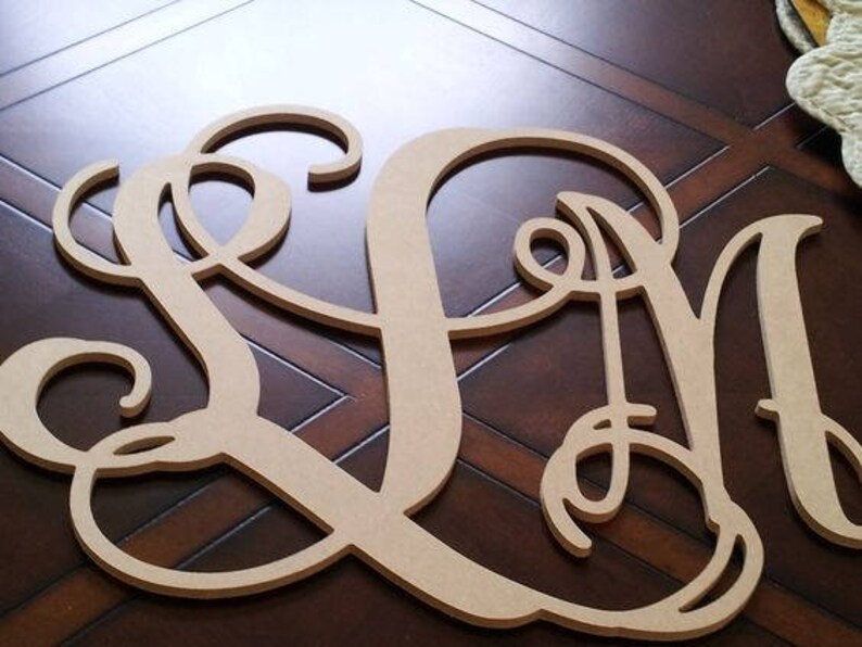 Large Wooden Monogram Unpainted Vine Script Monogram Wedding - Etsy