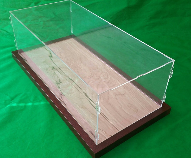 25"l X 8.5"w X 10"h Table Top Acrylic Display Case With Walnut Wooden ...
