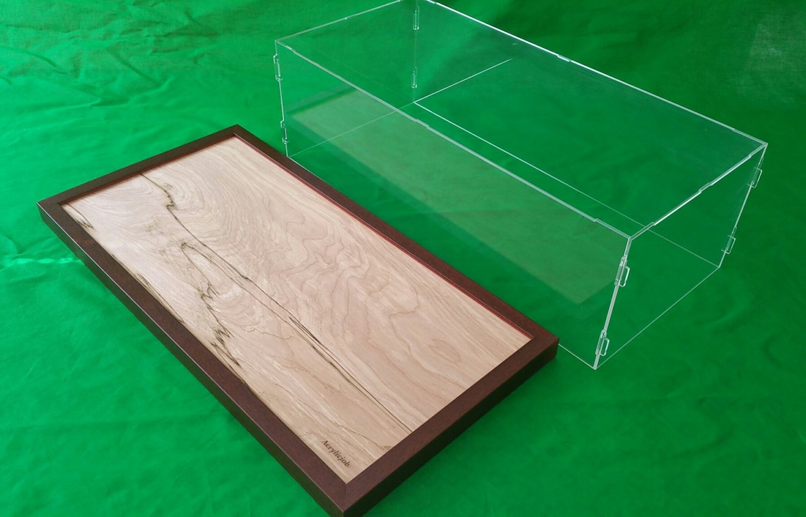 25"l X 8.5"w X 10"h Table Top Acrylic Display Case With Walnut Wooden ...