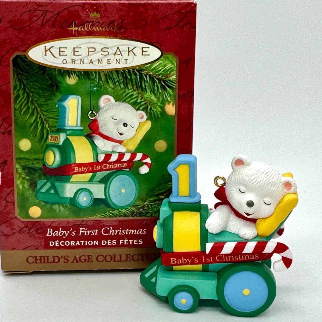 2000 Hallmark Baby's First Christmas Ornament Peppermint Express Teddy ...