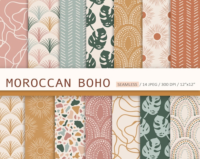 Boho Digital Paper. Seamless Boho Patterns. Scandinavian Scrapbook ...