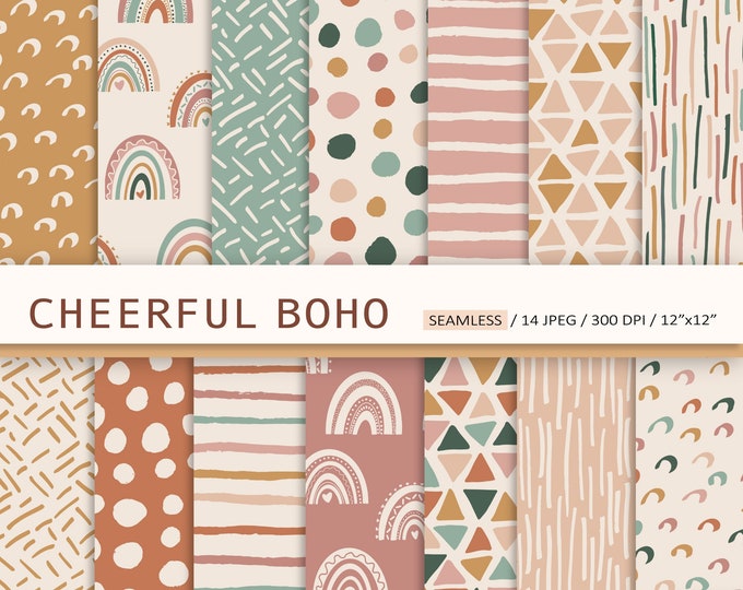 Boho Seamless Digital Paper. Boho Rainbow Scrapbook Paper. Polka Dot ...