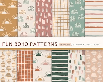 Abstract Boho Seamless Patterns. Hand-drawn Boho Digital - Etsy