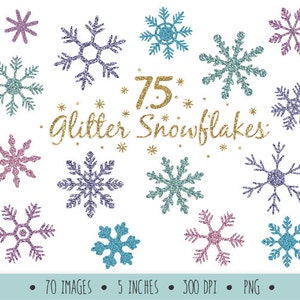Glitter Snowflake Clip Art. Sparkle Christmas Snowflakes. Frozen, Snow ...