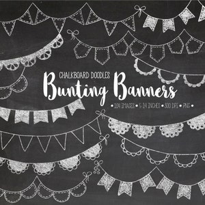 Chalkboard Bunting Banner Clip Art. Hand Drawn Birthday Bunting Banners ...
