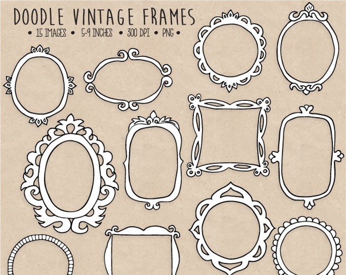 Doodle Frames Clipart. Hand Drawn Frame Clipart. Borders & - Etsy UK