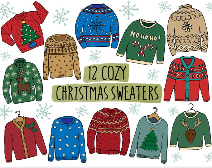 Christmas Clip Art. Ugly Christmas Sweater Illustration. Hand Drawn ...