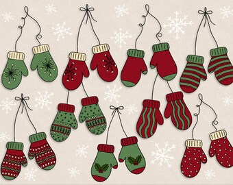 Christmas Clip Art. Hand Drawn Mittens Clipart. Scandinavian | Etsy
