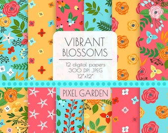 Navy & Pink Floral Digital Paper Background. Shabby Cottage Chic ...