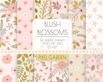 Navy & Pink Floral Digital Paper Background. Shabby Cottage Chic ...