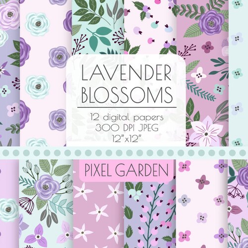 Pink & Blue Floral Digital Paper. Peony Rose Blossom Teal | Etsy