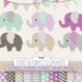 Elephant Clipart. Baby Shower, Nursery Clip Art & Digital Paper. Mint ...