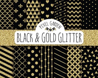 Navy and Gold Glitter Digital Paper Pack. Quatrefoil Polka | Etsy