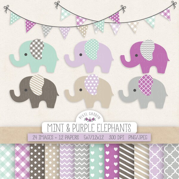 Lavender Elephant Clipart - Etsy