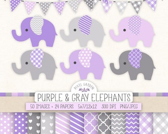 Purple and Grey, Baby Shower, Elephants Clipart, Digital Lavender Clip ...