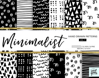 Hand Drawn Doodle Digital Paper. Black & White Geometric | Etsy