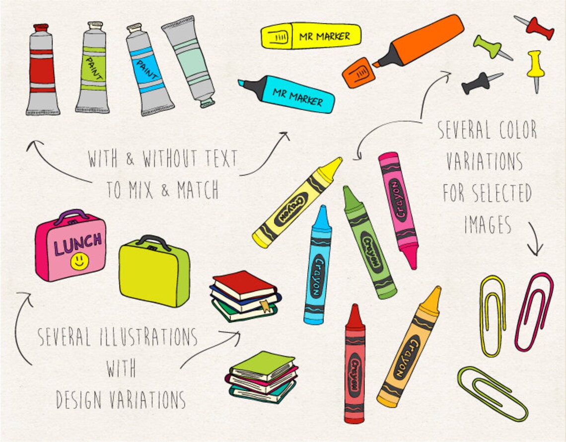 Back To School Clipart. Hand Drawn School Clip Art. Office | Etsy