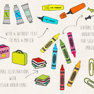 Back to School Clipart. Hand Drawn School Clip Art. Office Supplies ...