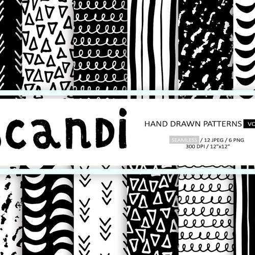 Hand Drawn Doodle Digital Paper. Black & White Geometric - Etsy