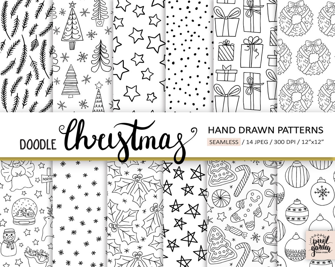 Hand Drawn Christmas Digital Paper. Seamless Doodle Winter Holiday ...